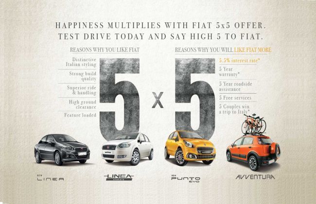 Fiat India offering 5x5 scheme across its range of vehicles | CarDekho.com